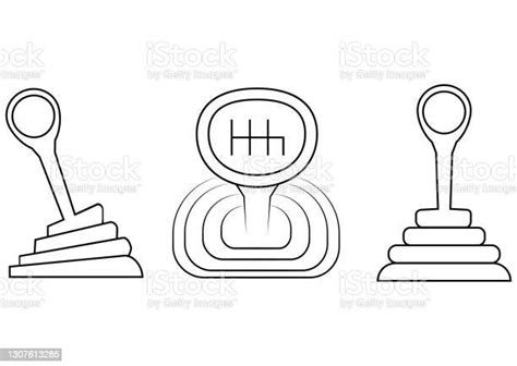 자동차 기어 박스 아이콘 세트 흰색 배경에 고립 된 웹 디자인을위한 윤곽 스타일의 정비사 자동차 기어 박스 설명서의 기호 로고에 대한 스톡 벡터 아트 및 기타 이미지