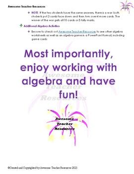 Solving Simple Algebraic Equations Addition And Subtraction Only Worksheet