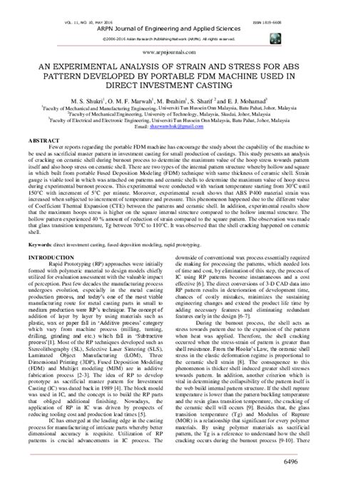Pdf An Experimental Analysis Of Strain And Stress For Abs Pattern Developed By Portable Fdm