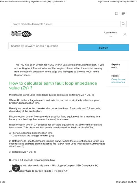 How To Calculate Earth Fault Loop Impedance Value Zs Schneider Electric Egypt And North East