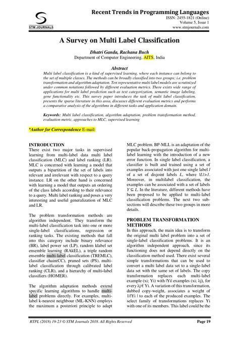 PDF A Survey On Multi Label Classification