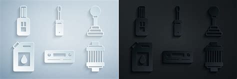 카 오디오 기어 시프터 모터 오일용 캐니스터 에어 필터 드라이버 및 원격 아이콘이 있는 키를 설정합니다 벡터 3차원 형태에 대한 스톡 벡터 아트 및 기타 이미지 Istock