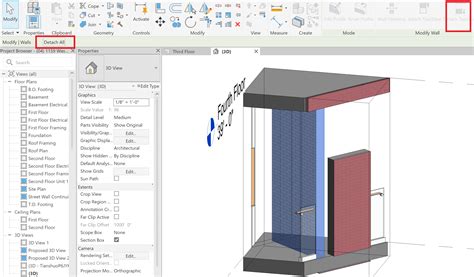 在 Revit 中使用墙连接或修剪墙时显示无法延伸亮显的垂直复合墙的图层