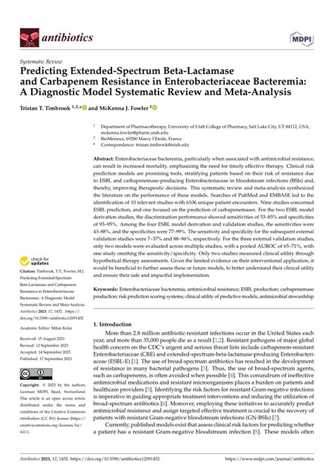 Pdf Predicting Extended Spectrum Beta Lactamase And Carbapenem Resistance In