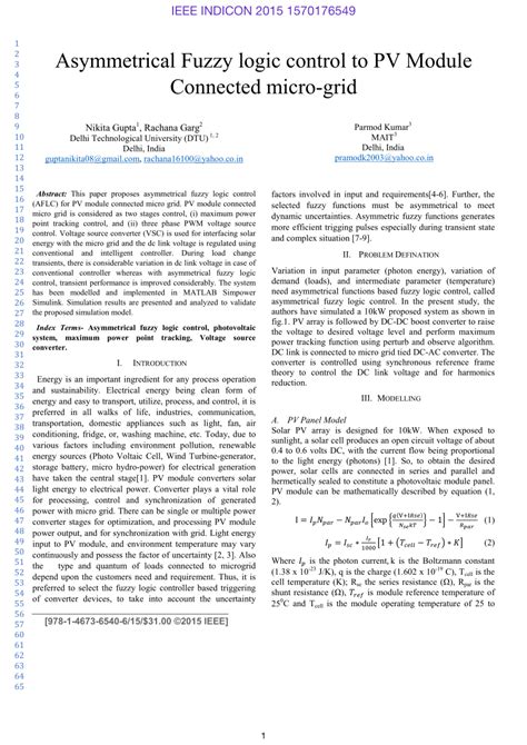 PDF Asymmetrical Fuzzy Logic Control To PV Module Connected Micro Grid