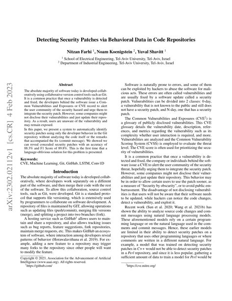 Pdf Detecting Security Patches Via Behavioral Data In Code Repositories