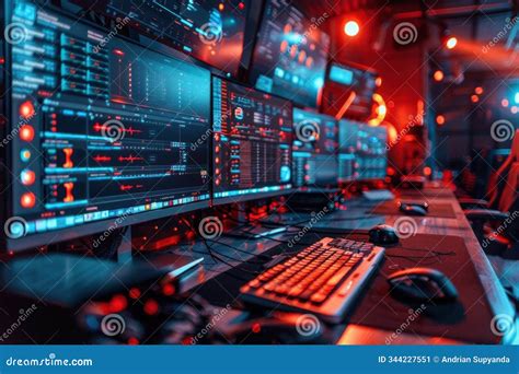 Cybersecurity Workstation With Code And Network Monitoring Royalty Free Stock Image