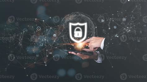 Businessman Connected To The Network By Smartphone Internet Security Concept Cyber Security