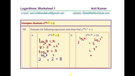 Logarithms Worksheet Log2 X 1 Log4x 1 Connect Exponential And Logarithmic Functions Mhf4u