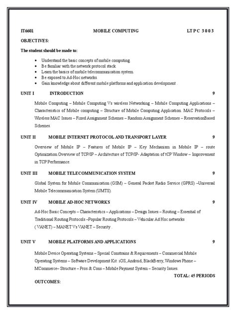 Mobile Computing Syllabus Download Free Pdf Mobile Phones Communications Protocols