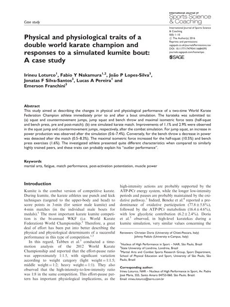 Pdf Physical And Physiological Traits Of A Double World Karate
