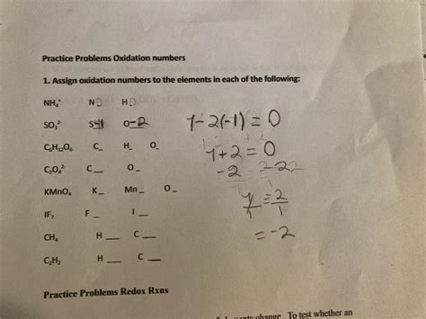 Solved Practice Problems Oxidation Numbers Assign Chegg Com