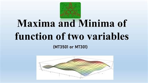 Maxima And Minima Of Functions Of Two Variables Advanced Calculus