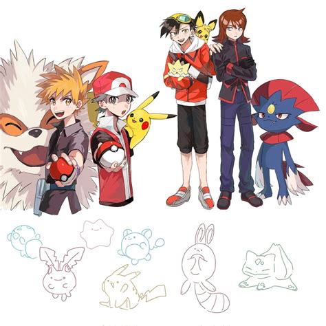 Pikachu Red Ethan Blue Oak Bulbasaur And More Pokemon And More Drawn By Momotose