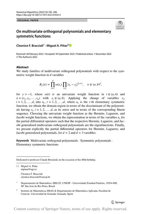 Pdf On Multivariate Orthogonal Polynomials And Elementary Symmetric