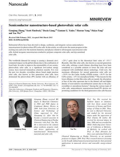 Pdf Semiconductor Nanostructure Based Photovoltaic Solar Cells