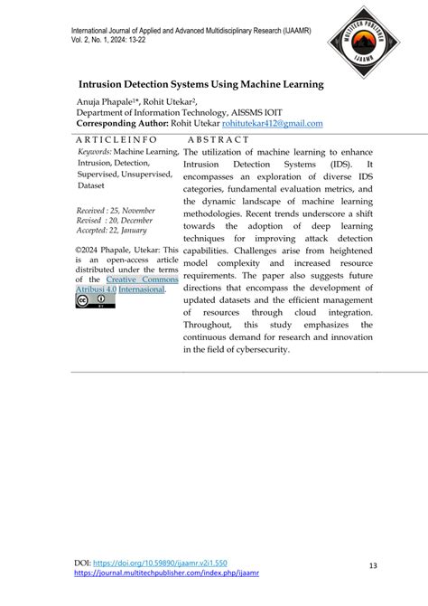 Pdf Intrusion Detection Systems Using Machine Learning