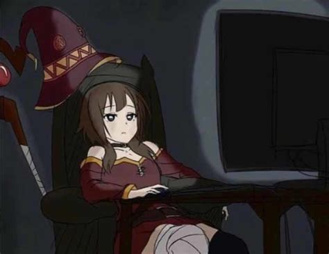 Depressed Megumin At Computer Memes Imgflip