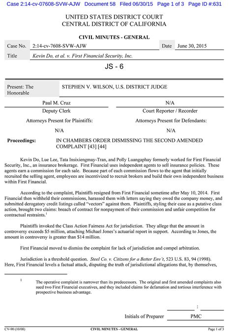 First Financial Security Class Action Lawsuit Dismissed With Prejudice