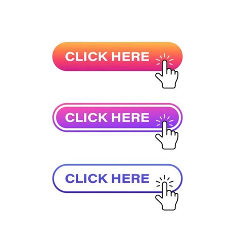 premium vector click here button set with hand pointer clicking