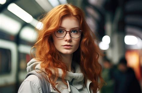 Premium Photo Confident Redhead With Glasses In Urban Subway Setting