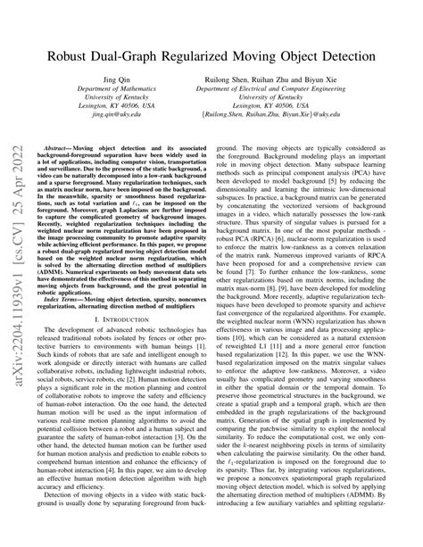 Pdf Robust Dual Graph Regularized Moving Object Detection