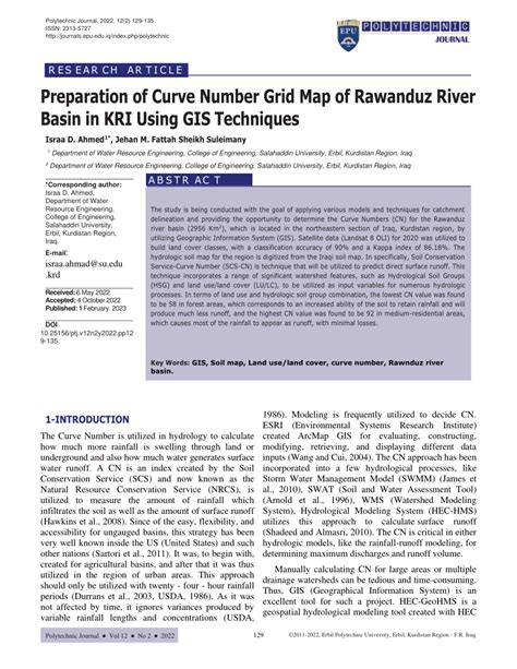 Pdf Preparation Of Curve Number Grid Map Of Rawanduz River Basin In