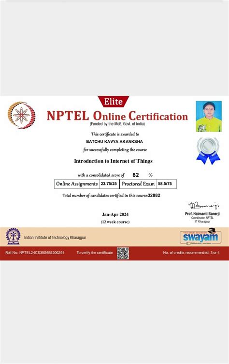 Kavya Akanksha B On Linkedin Iot Nptel Certification