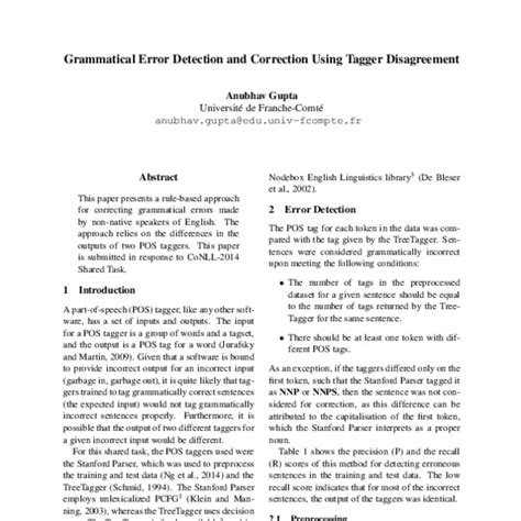 Grammatical Error Detection Using Tagger Disagreement Acl Anthology