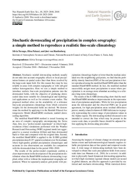 Pdf Stochastic Downscaling Of Precipitation In Complex Orography A Simple Method To Reproduce