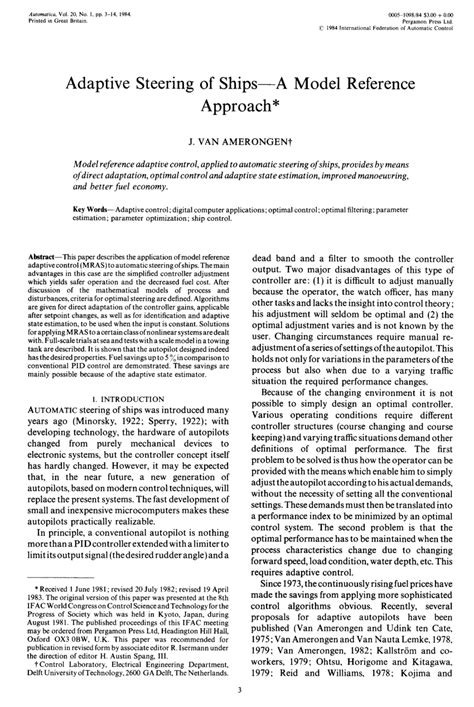 PDF Adaptive Steering Of Ships A Model Reference Approach