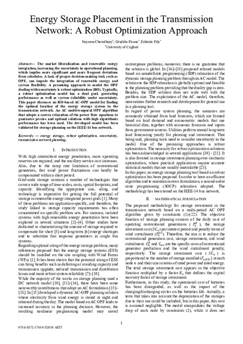 Pdf Energy Storage Placement In The Transmission Network A Robust Optimization Approach