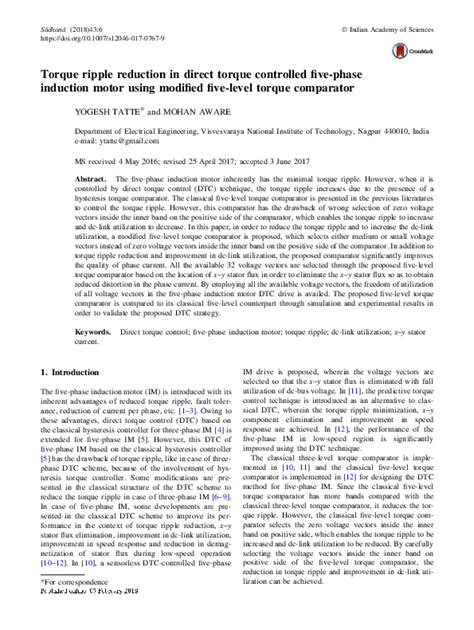 Pdf Torque Ripple Reduction In Direct Torque Control Of Induction