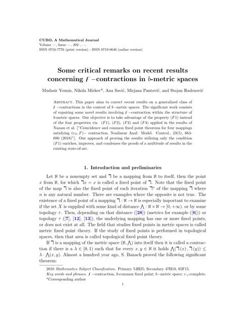 Pdf Some Critical Remarks On Recent Results Concerning F−contractions In B Metric Spaces