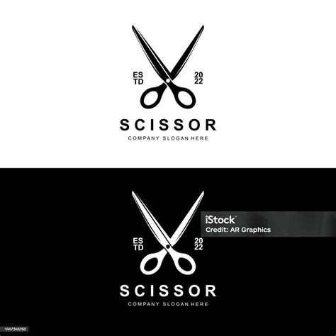 가위 로고 디자인 벡터 일러스트 레이 션 절단 도구 아이콘 스티커 배너 및 이발소 회사 브랜드 가위에 대한 스톡 벡터 아트 및 기타 이미지 Istock