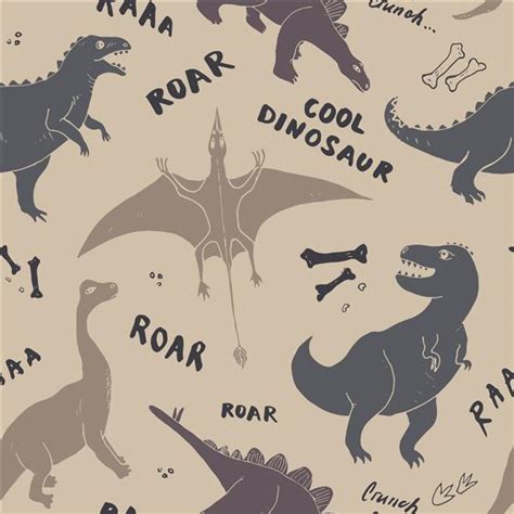 دایناسورها و گل‌ها الگوی بدون درز پس‌زمینه حیوانات کارتونی زیبا که با دست به سبک کودکانه برای