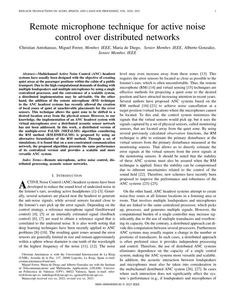 Pdf Remote Microphone Technique For Active Noise Control Over