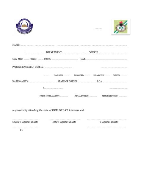 Nysc Mobilization Form Pdf