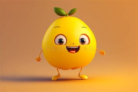 Happy Lemon Cartoon Character Generative Ai Stock Illustration