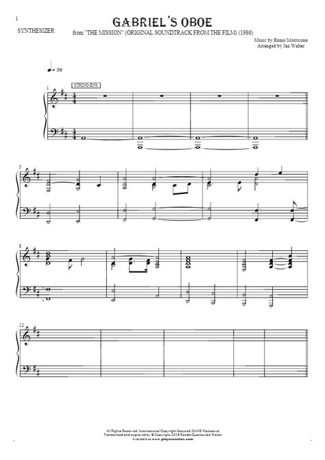 Gabriels Oboe Notes For Synthesizer String Ensemble Playyournotes