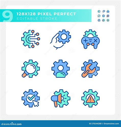 Gears Pixel Perfect Rgb Color Icons Set Stock Illustration