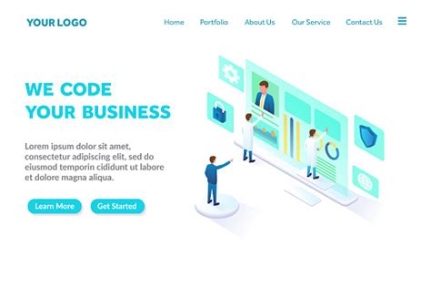 프로그래밍 및 코딩 아이소메트릭 방문 페이지 템플릿 웹 사이트에 대한 최신 웹 페이지 디자인 개념 레이아웃 벡터 일러스트레이션