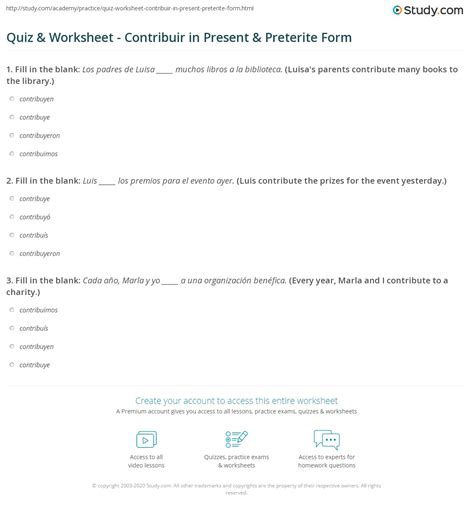 Quiz And Worksheet Contribuir In Present And Preterite Form