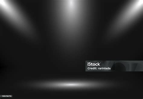 블랙 그라데이션 바탕에 스포트 라이트와 디자이너를 위한 3d 빈 스튜디오 룸 쇼 부스 스포트라이트에 대한 스톡 벡터 아트 및 기타 이미지 스포트라이트 검은색 배경