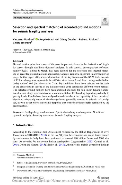 Pdf Selection And Spectral Matching Of Recorded Ground Motions For