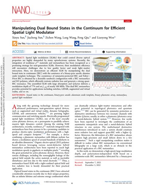 Pdf Manipulating Dual Bound States In The Continuum For Efficient Spatial Light Modulator