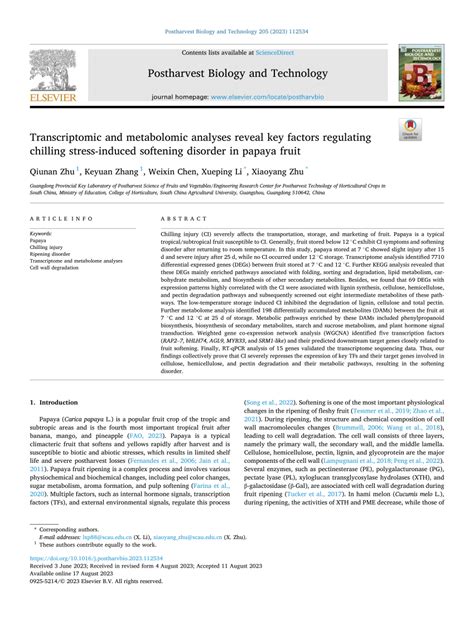 Pdf Transcriptomic And Metabolomic Analyses Reveal Key Factors