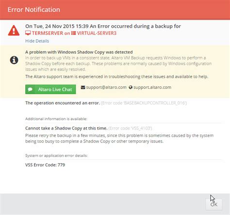 Backup Failing With Error VSS Error Hornetsecurity KnowledgeBase