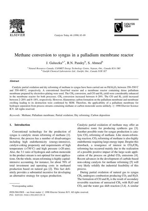 Pdf Methane Conversion To Syngas In A Palladium Membrane Reactor Dokumen Tips