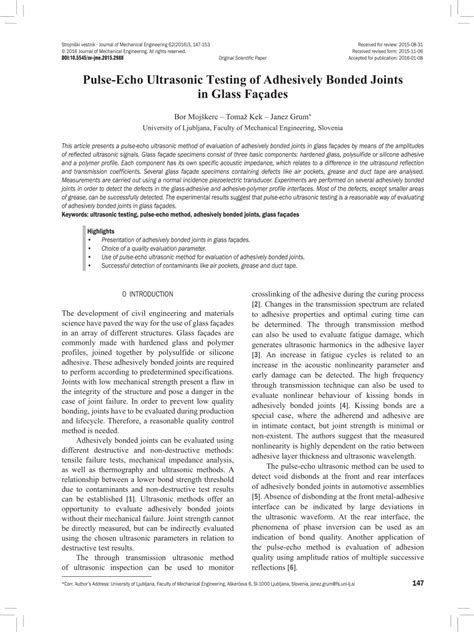 Pdf Pulse Echo Ultrasonic Testing Of Adhesively Bonded Joints In Glass Façades
